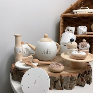 Wooden Tea Set Toy Hand Painted Pretend Play Tea Set Kids Wooden Kids ...