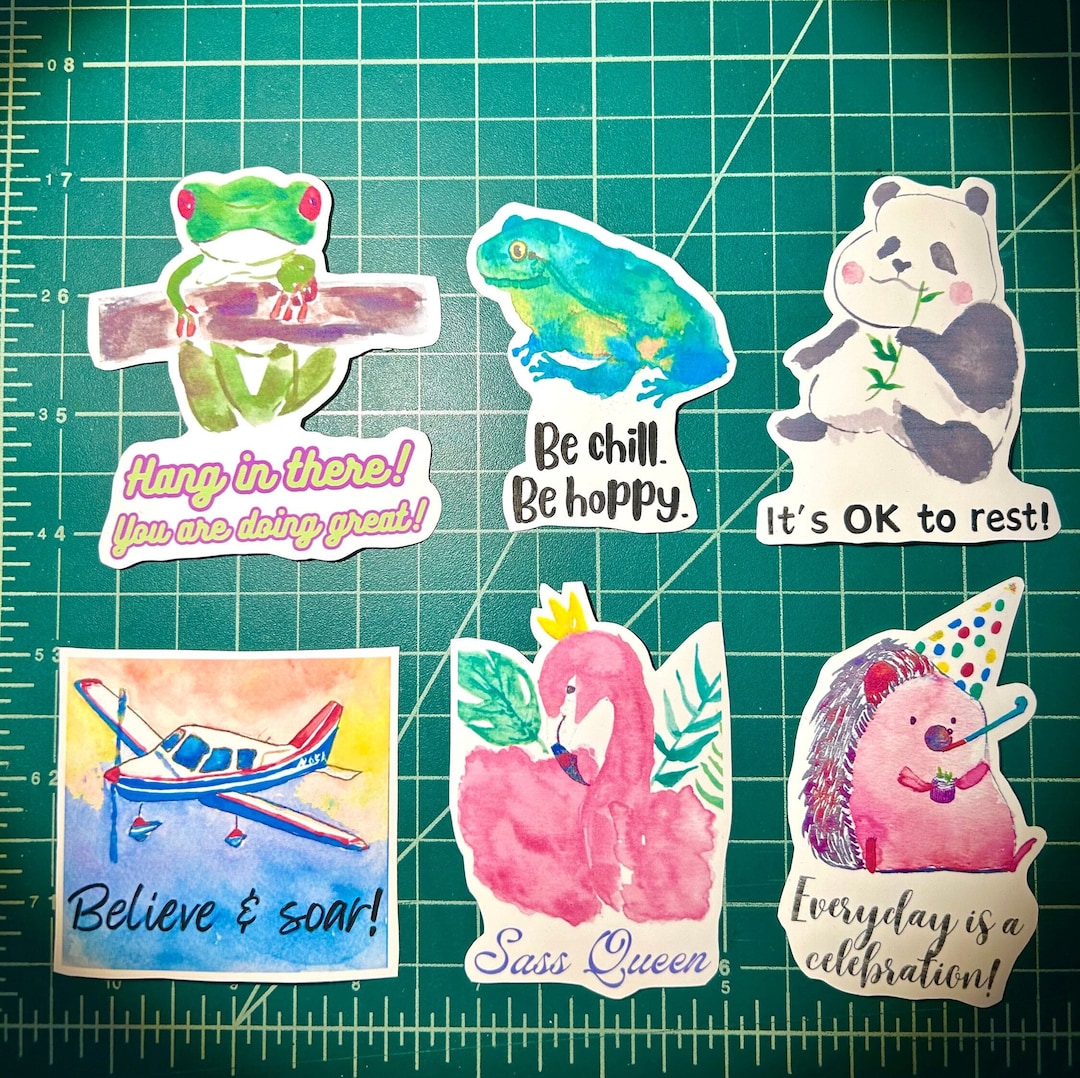 Watercolor Animal Stickers: Frog, Panda, Hedgehog - Self Care Vinyl ...