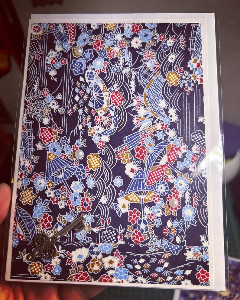 Handmade Washi Paper Card: Japanese Floral Design (5x7 In) - Etsy