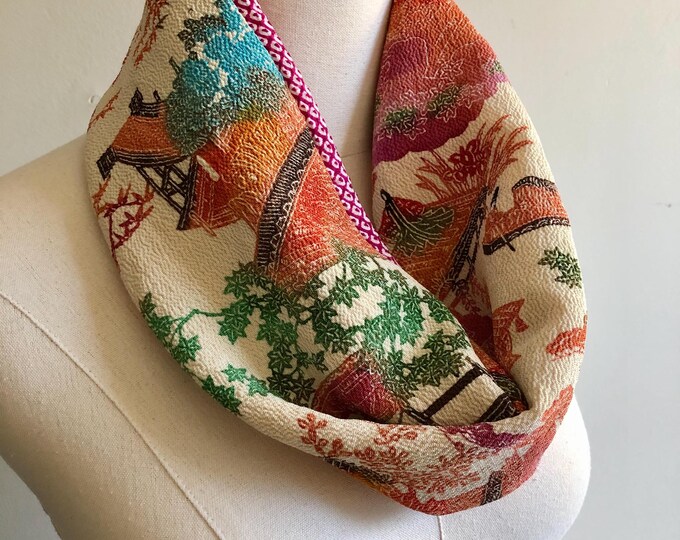 Kimono Scarf Twisted Infinity Scarf Vintage Japanese Silk Snood Gift ...