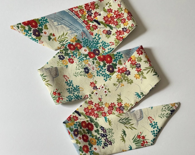 Kimono Scarf Silk Skinny Scarf Vintage Japanese Silk Hair Tie Headband ...