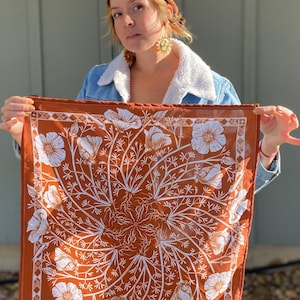 CALIFORNIA POPPY 21x21” Bandana - Wildflower Floral Scarf / Botanical ...