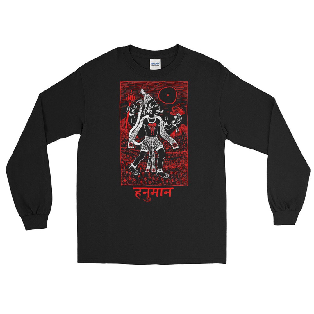 LORD HANUMAN TSHIRT - Unisex Long Sleeve Graphic Goth Yoga / Meditation ...