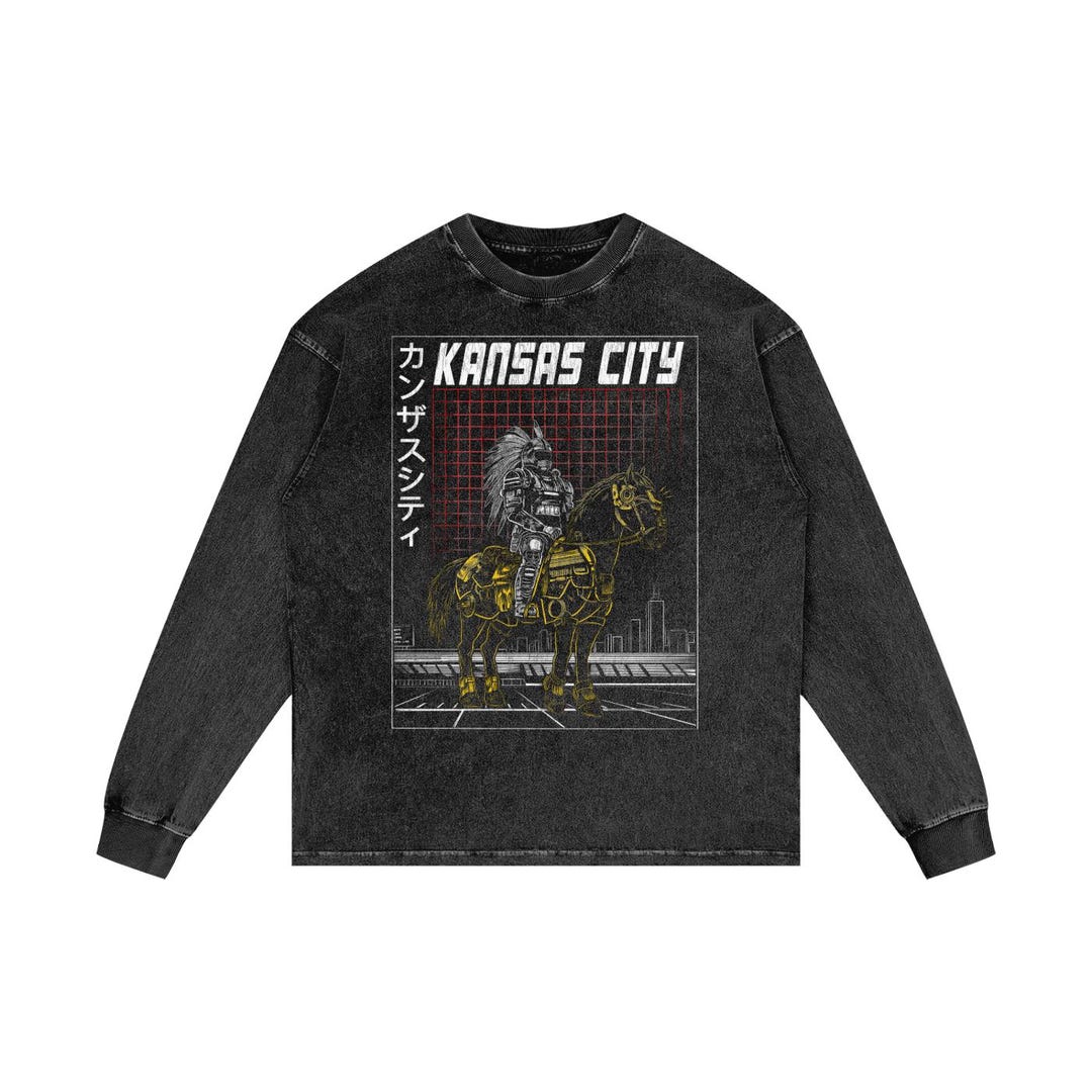 Kansas City Oversize Acid Wash Premium Long Sleeve Retro T-shirt ...