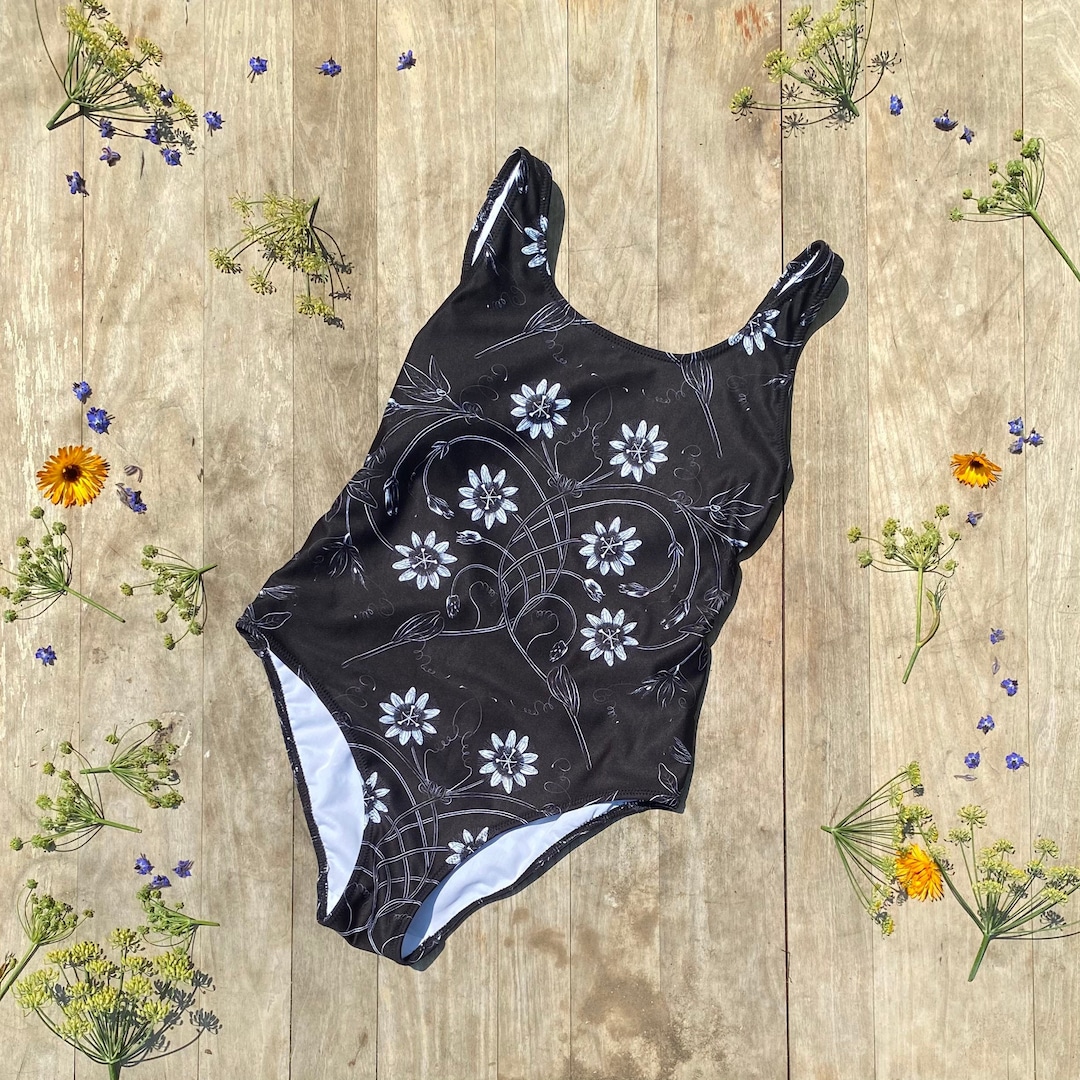 PASSIONFLOWER One Piece Bathing Suit - Art Nouveau / Botanical Floral ...