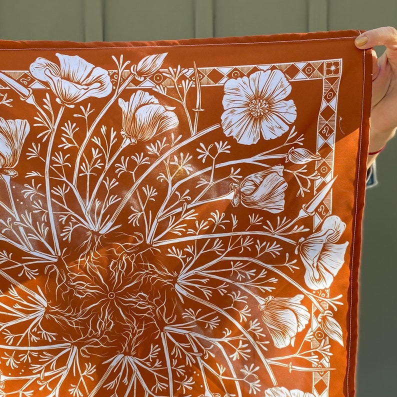 CALIFORNIA POPPY 21x21” Bandana - Wildflower Floral Scarf / Botanical ...