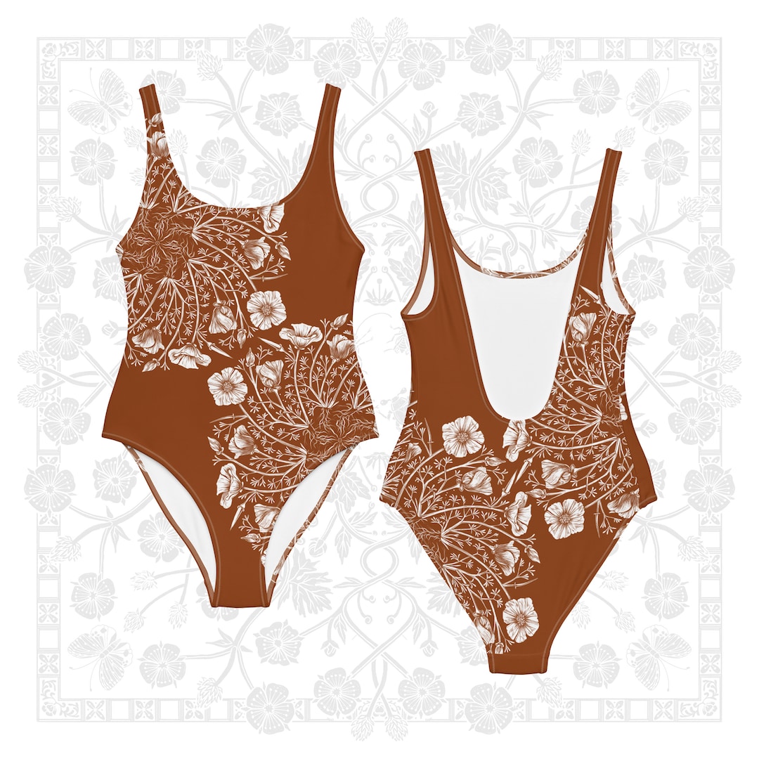 CALIFORNIA POPPY One Piece Bathing Suit Botanical Boho Swimwear ...