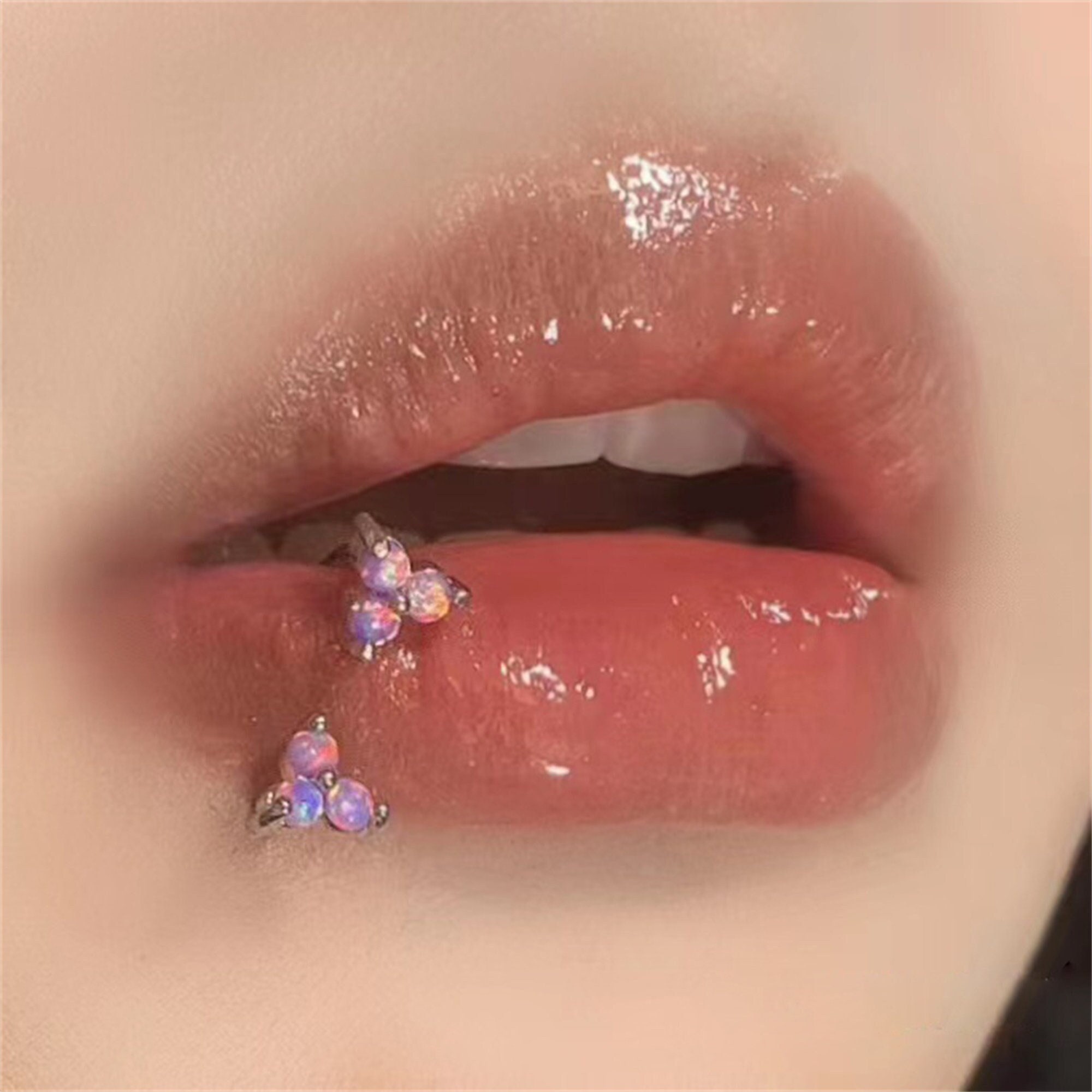 Petal Horseshoe Lip Ring Opal Lip Ring Crystal Lip Ring - Etsy