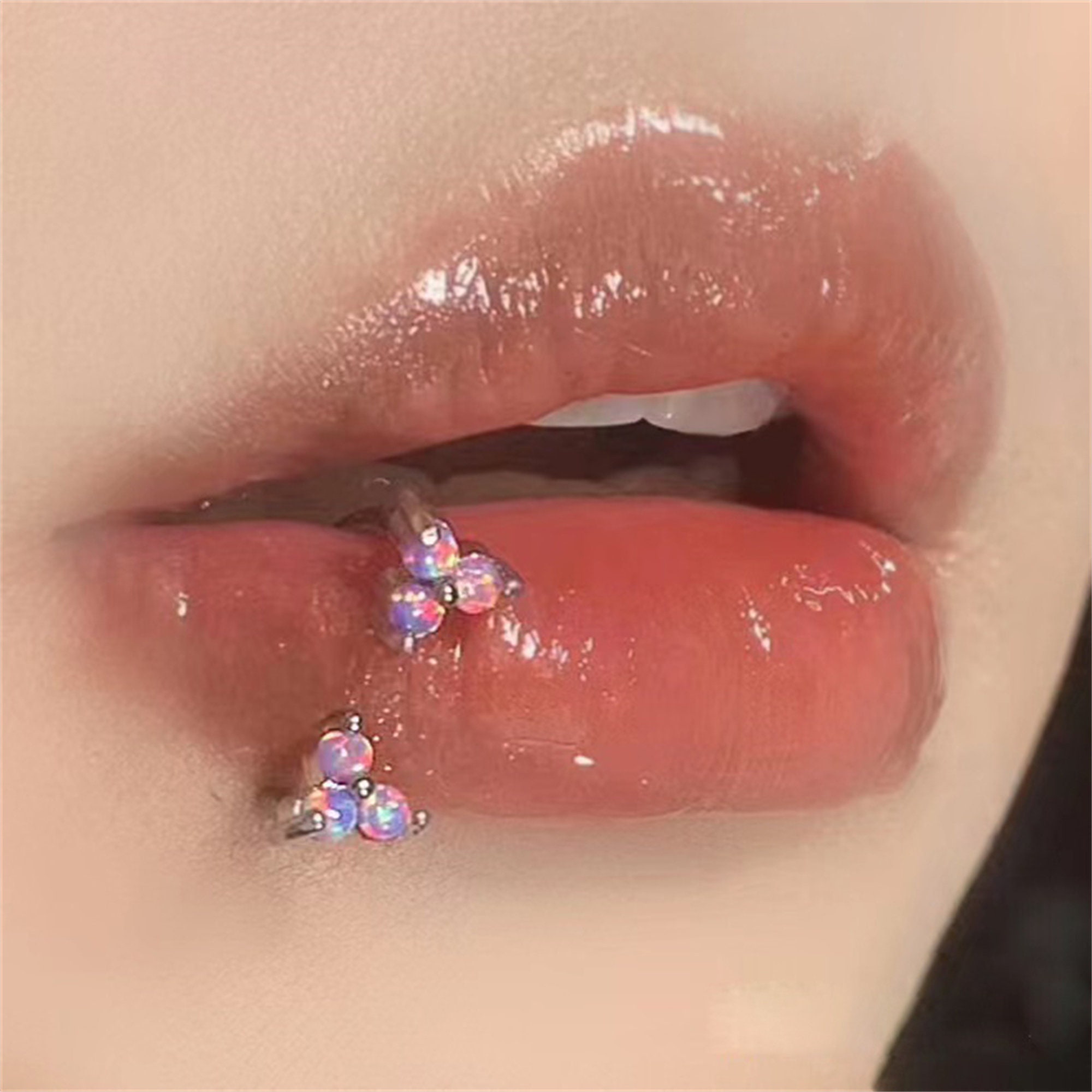 Petal Horseshoe Lip Ring Opal Lip Ring Crystal Lip Ring - Etsy
