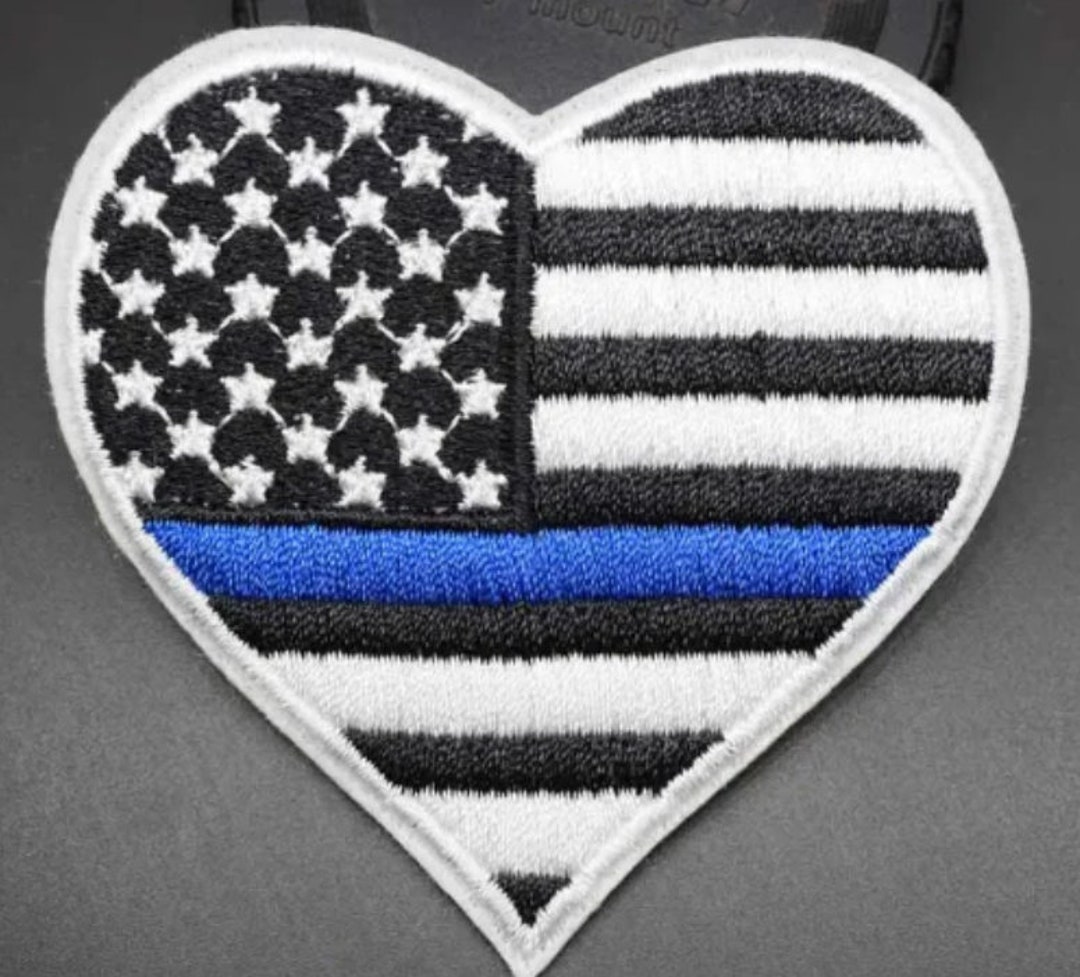 Police Thin Blue Line Heart Iron-on Patch Ready to Press, Embroidered ...