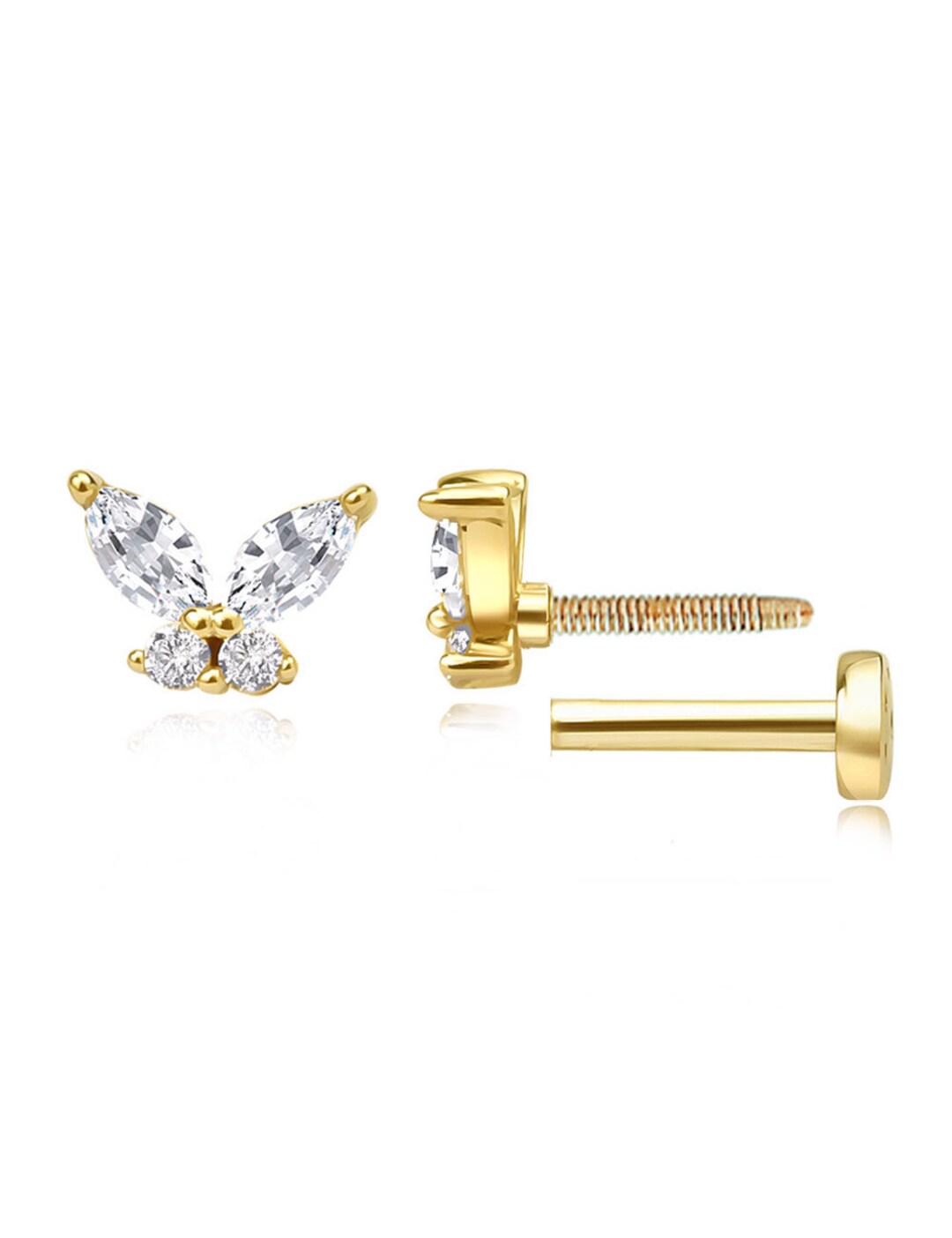 14K Gold Butterfly Helix Piercing • Marquise Stone Cartilage Earring ...