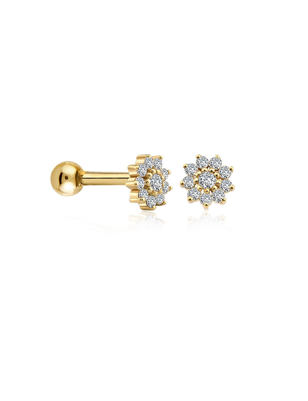 Buy Diamond Flower Cartilage Earring, Tiny Flower Flat Back Piercing ...