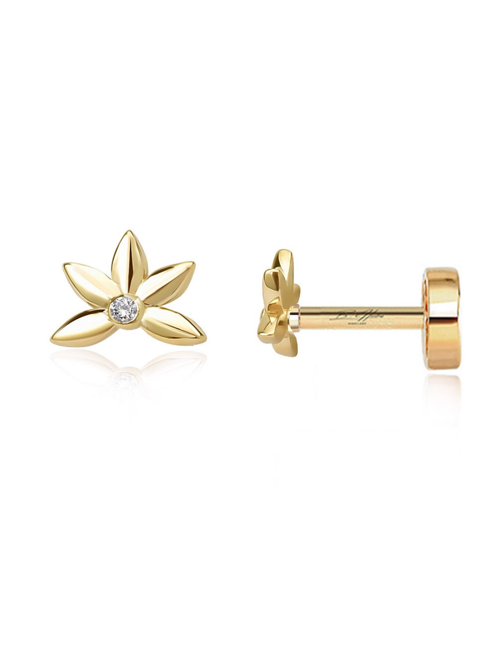 Lotus Floral Helix Earring14k Gold Minimal Diamond Tragus Etsy