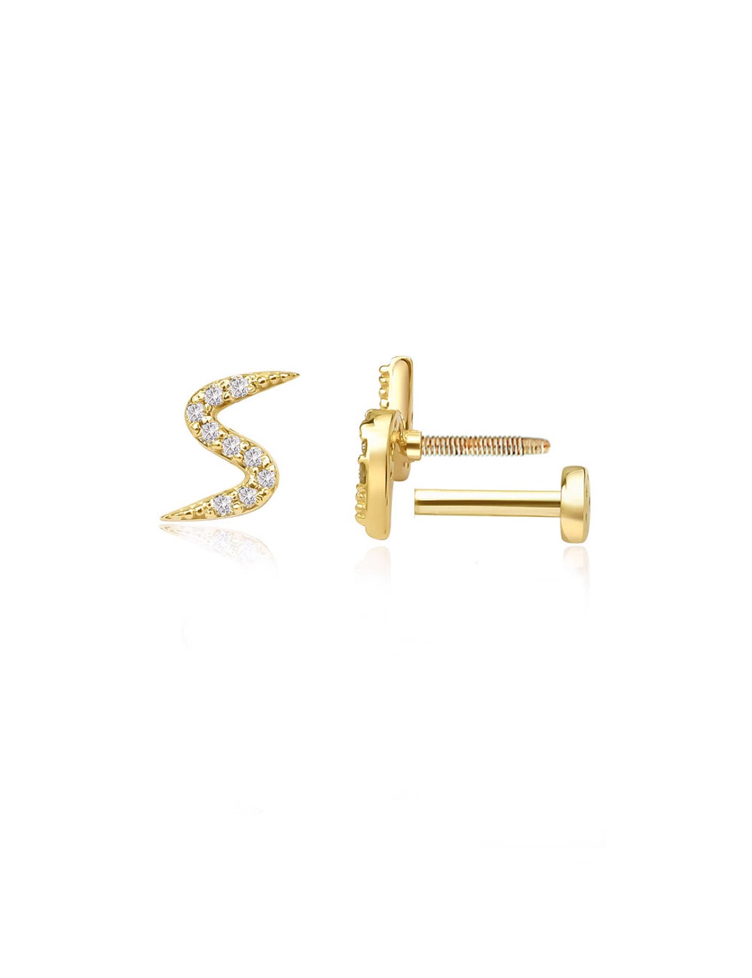Helix Diamond Piercing , 14k Gold Minimal Diamond Cartilage Earring ...