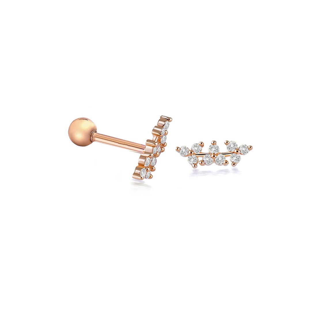 14K Solid Gold Diamond Helix Earring /diamond Cluster Cartilage Earring ...