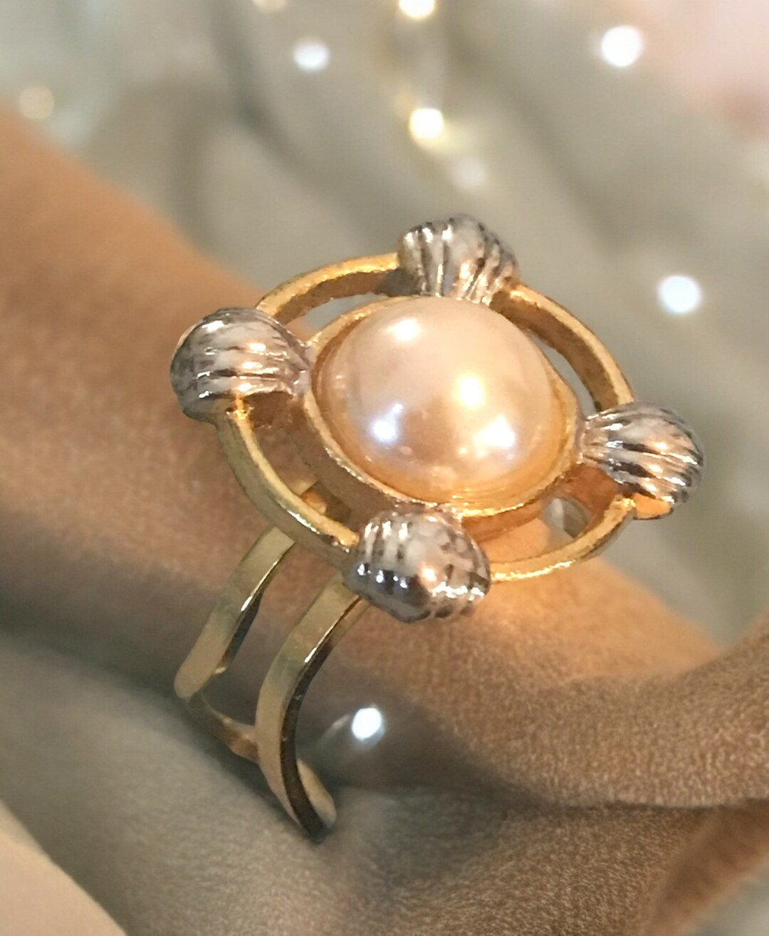 Quirky Whimsical Reimagined Ring, Elegant yet Playful Pearl Ring, Pearl ...