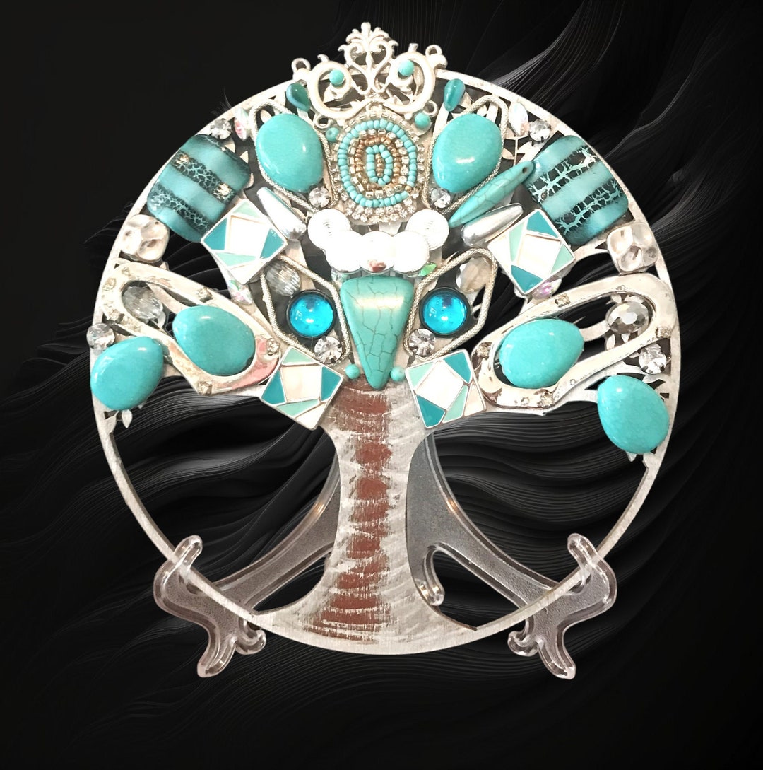 Mosaic Bejeweled Tree of Life - Turquoise and Silver Tree, Wall Mosaic ...