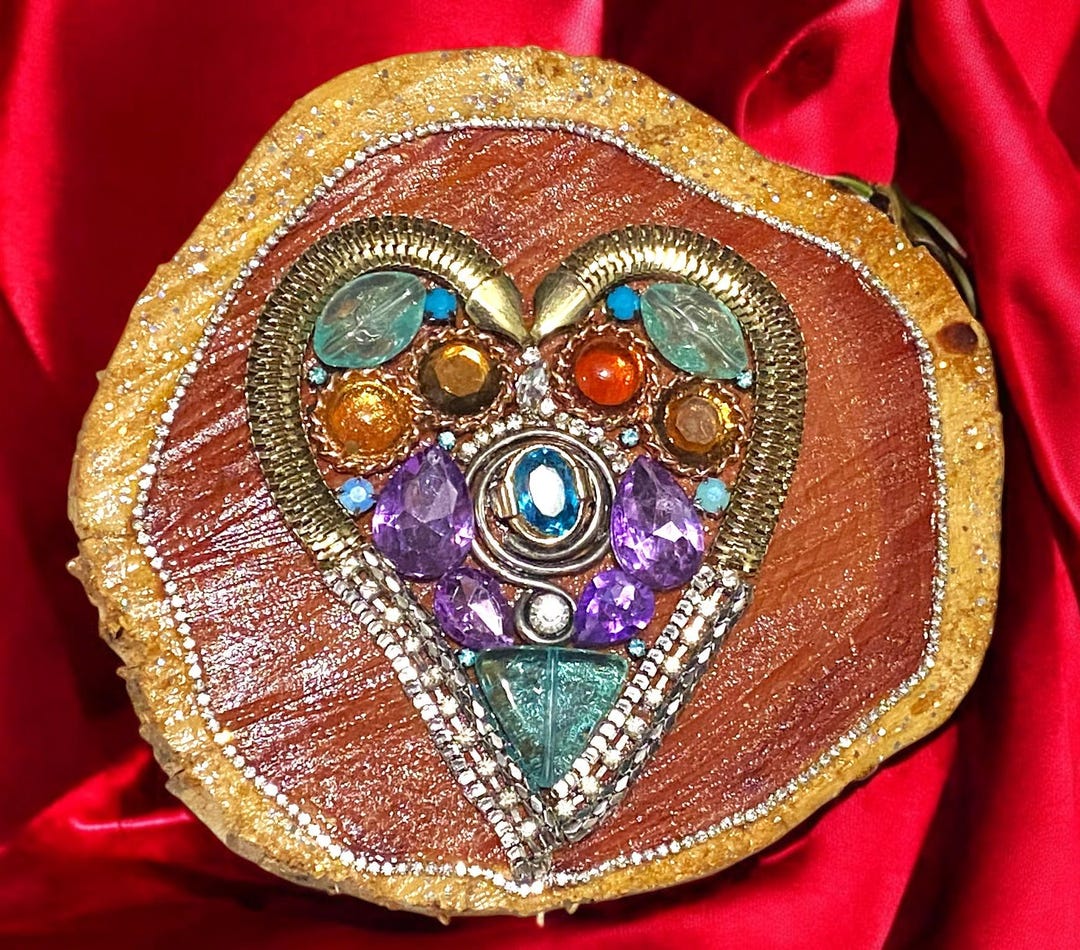 Bejeweled Cedar Heart Plaque, Unique Gift, Handmade Heart Decor ...