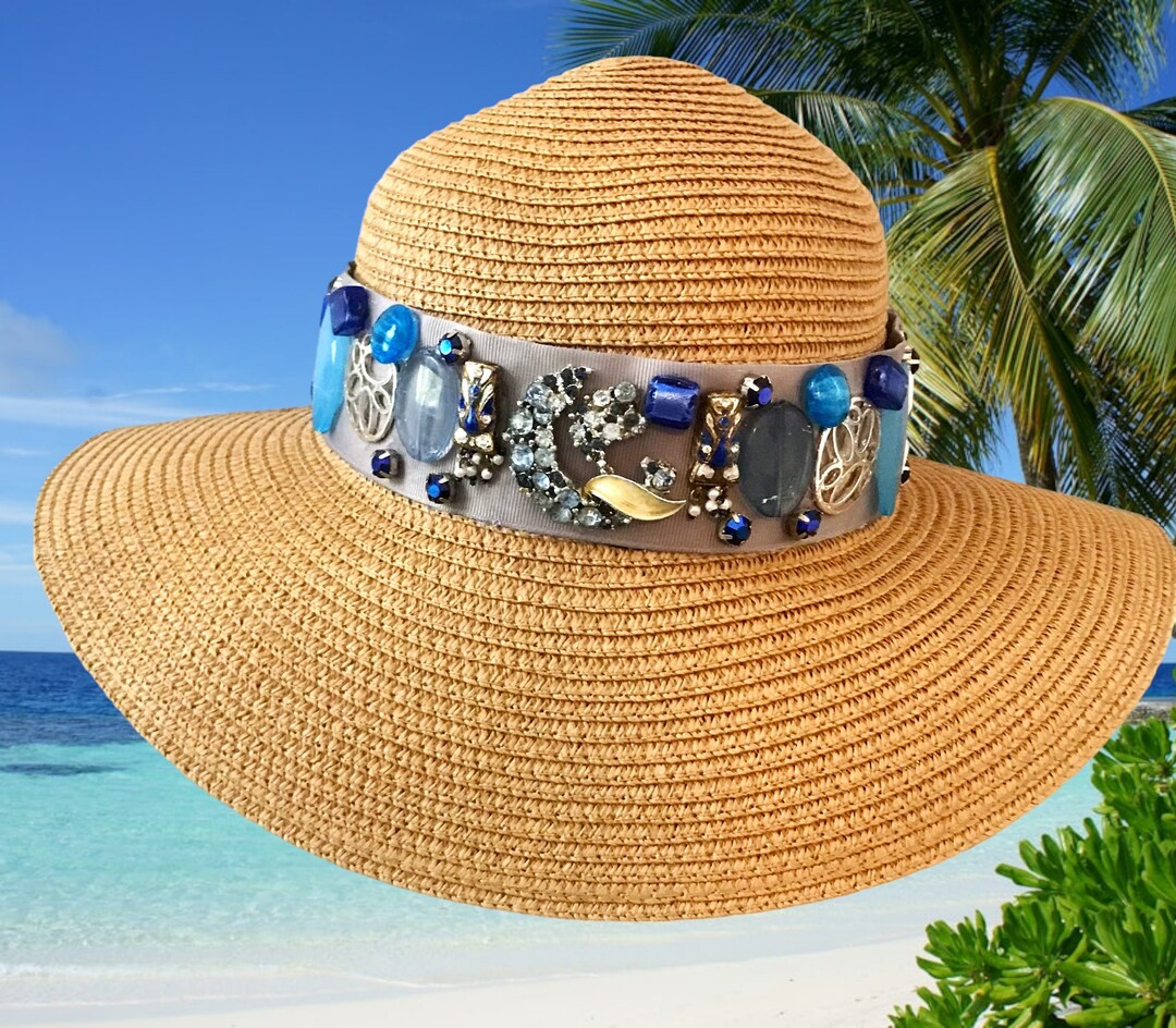 Silver & Blue Sun Hat Band Blue Hat Band Adjustable Hat Hatband Sun Hat ...