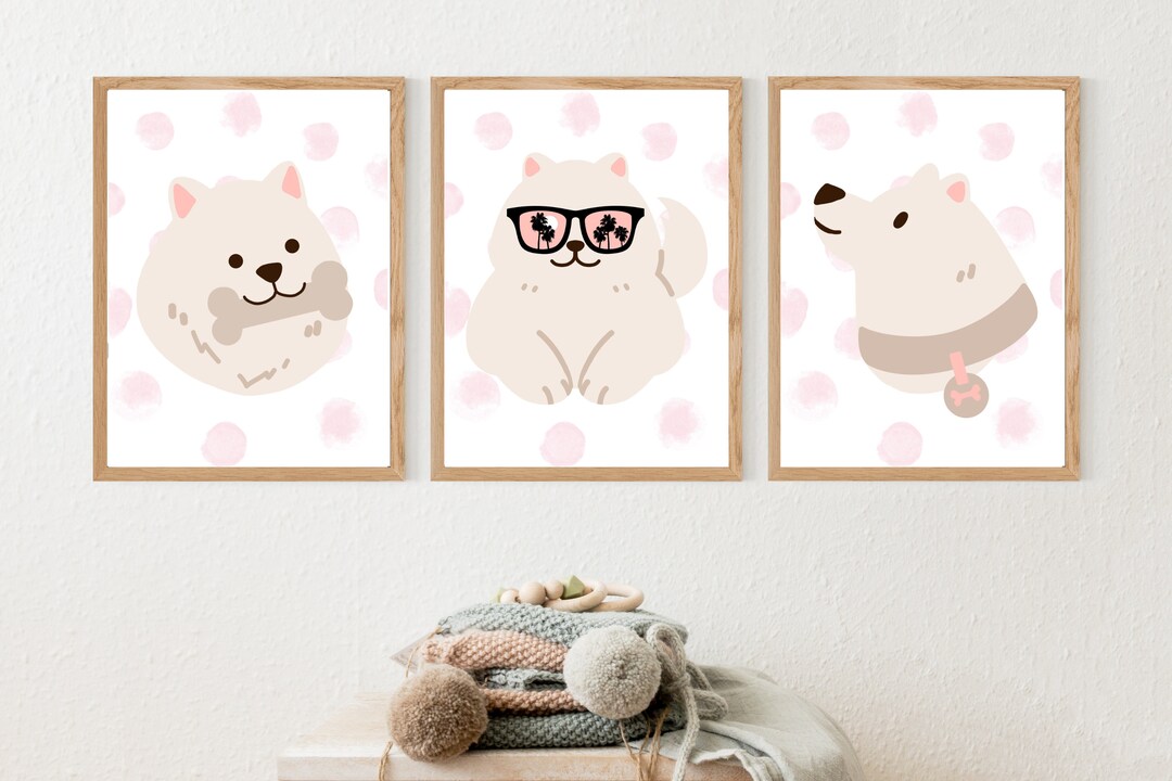 Puppy Nursery Prints Set of 3 Cute Dog Prints for Baby Room, Wall Art ...