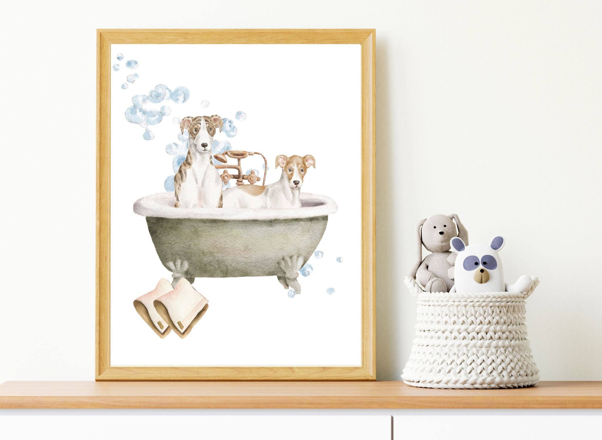 Bath Time Dogs & Puppies Watercolor Prints, Cute Neutral Color Prints ...