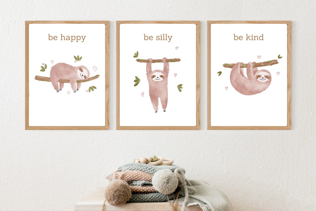 Boho Sloth Prints, Set of 3 Forest Animal Prints, Wall Art for Kids ...