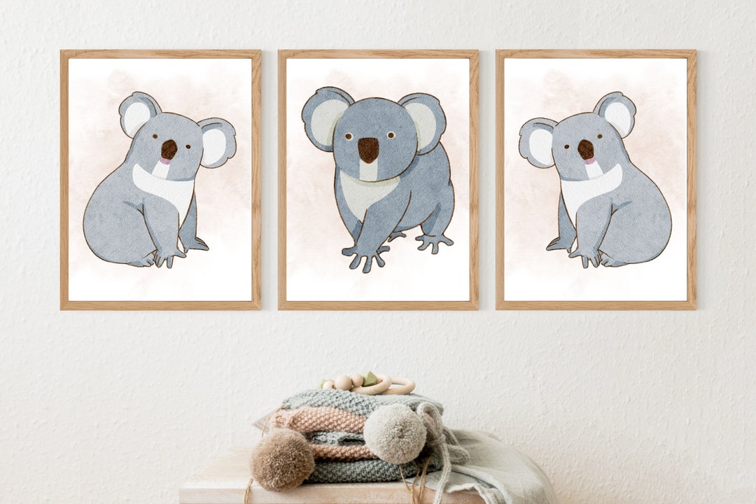 Adorable Koala Prints, Set of 3 Cute Watercolor Neutral Animal Prints ...