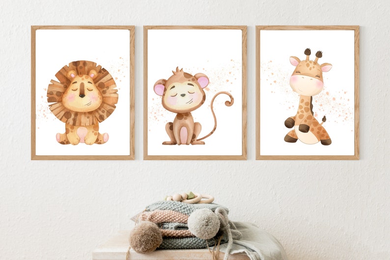 Safari Nursery Prints, Set of 3 Animal Prints, Wall Art for Kids, Zoo ...