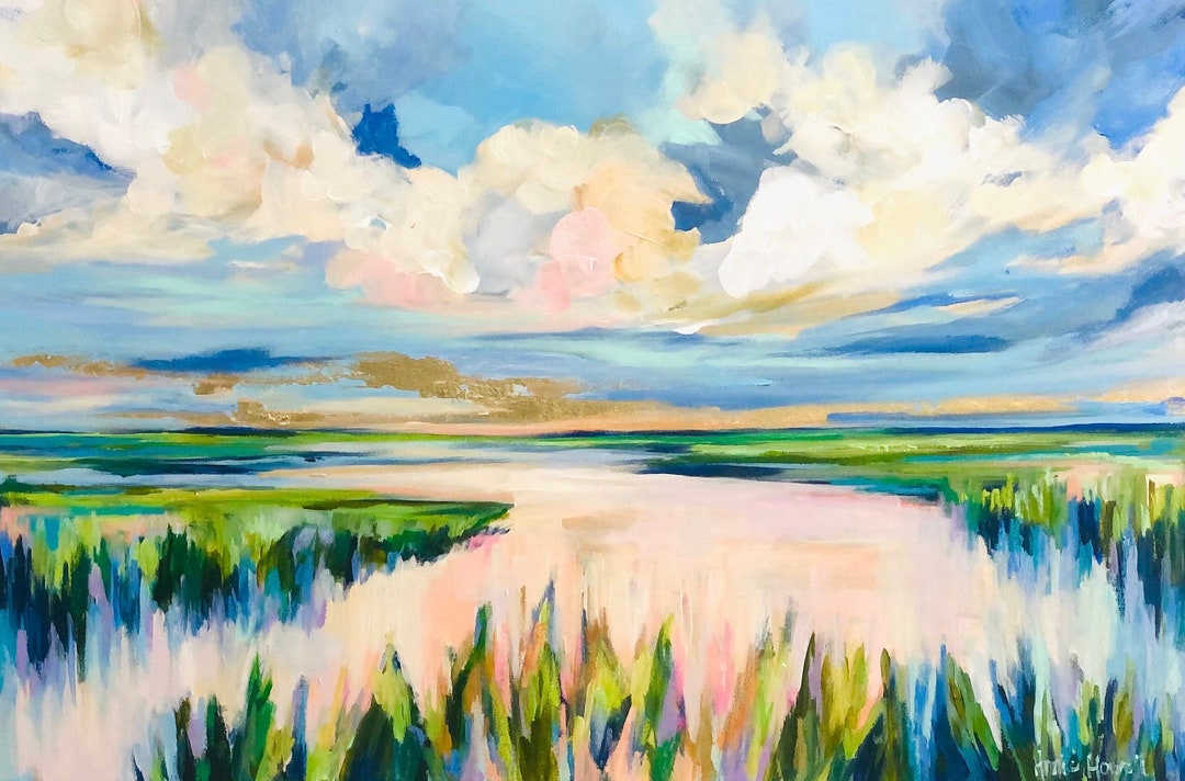 Blue Me Away Marsh Landscape Art Print: Hand Embellished Art ...