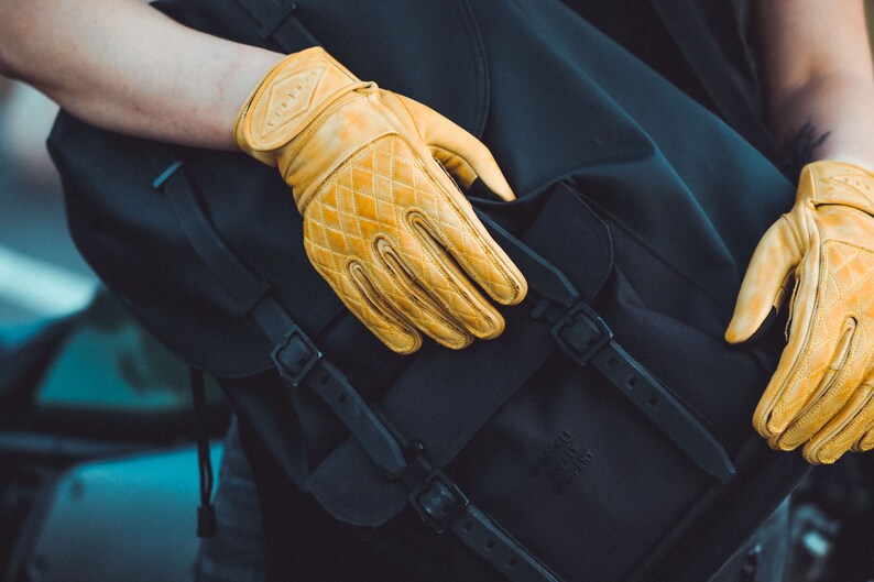 Yellow Kiwi Leather Motorcycle Gloves Cowhide Leather Biker - Etsy