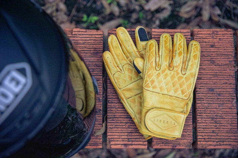 Yellow Kiwi Leather Motorcycle Gloves, Cowhide Leather Biker Glove - Etsy