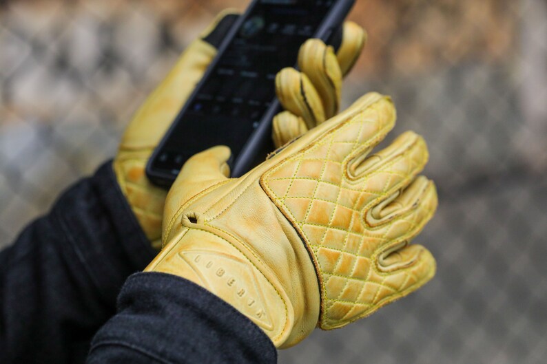 Yellow Kiwi Leather Motorcycle Gloves Cowhide Leather Biker - Etsy