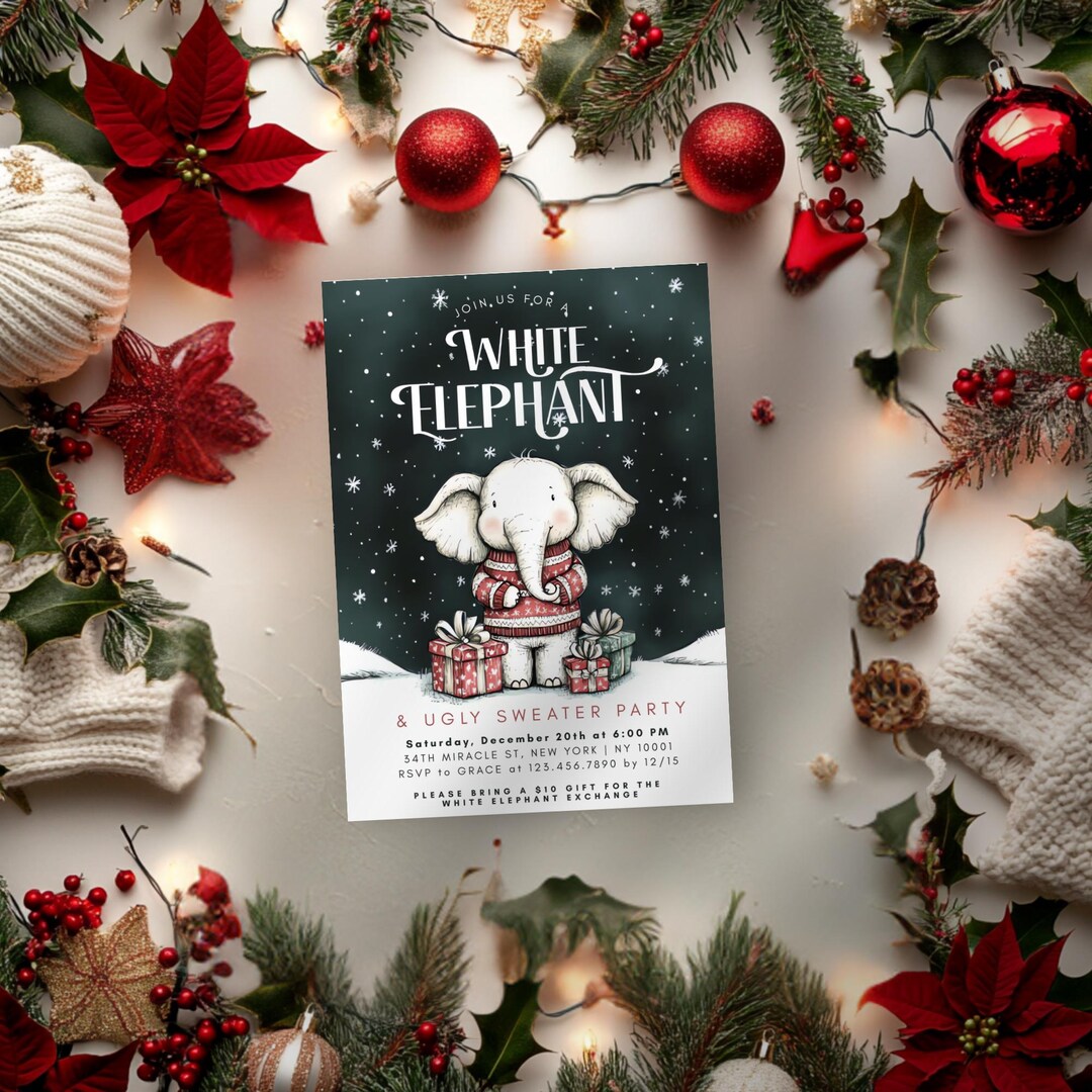 Ugly Sweater White Elephant Party Invitation: Editable Canva Template ...