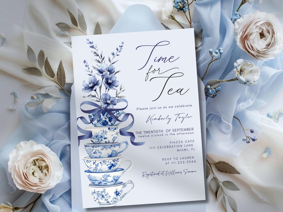 Blue Tea Party Bridal Shower Invitation, Time for Tea With the Bride to ...