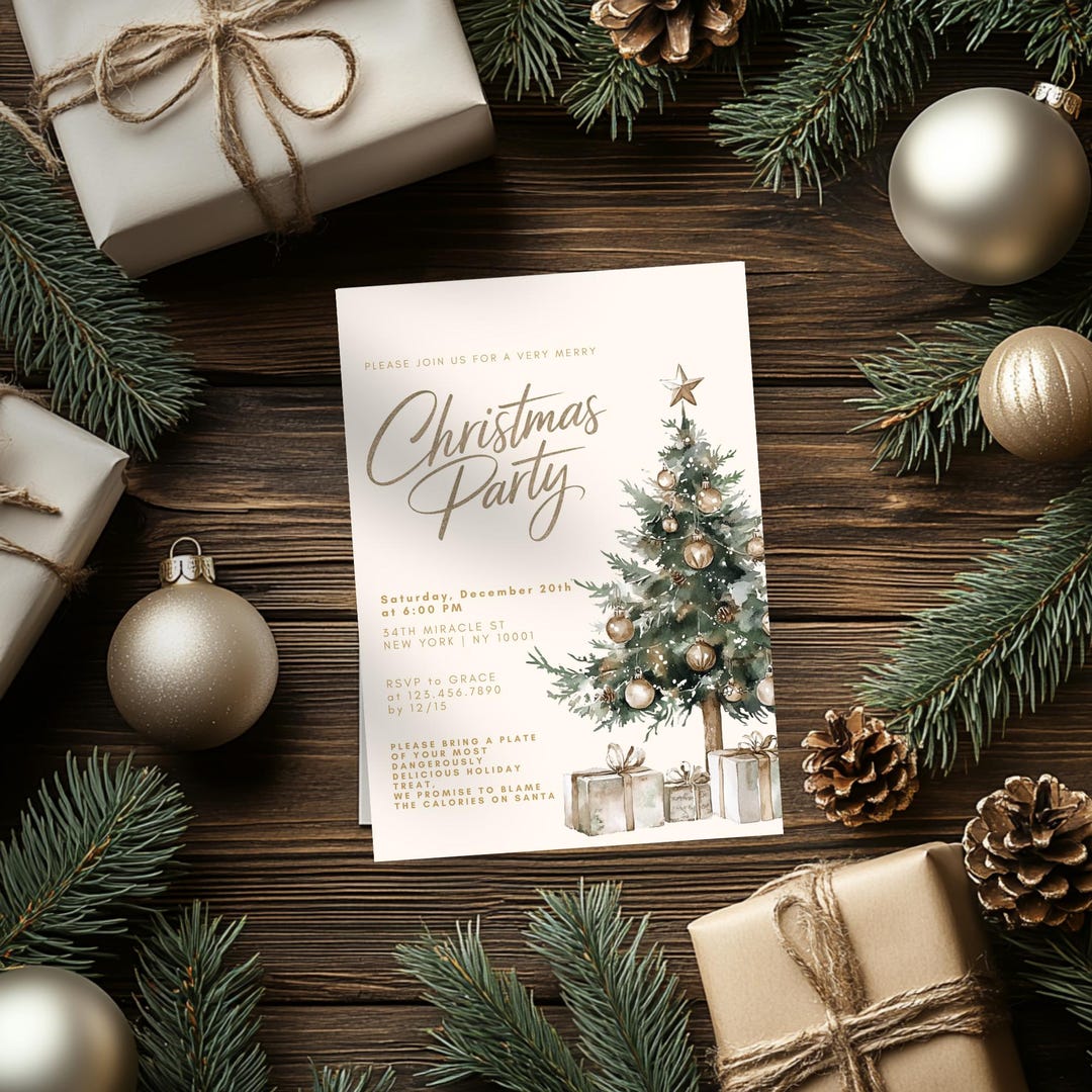 Christmas Tree Party Invitation, Rustic Boho Holiday Party Invite ...