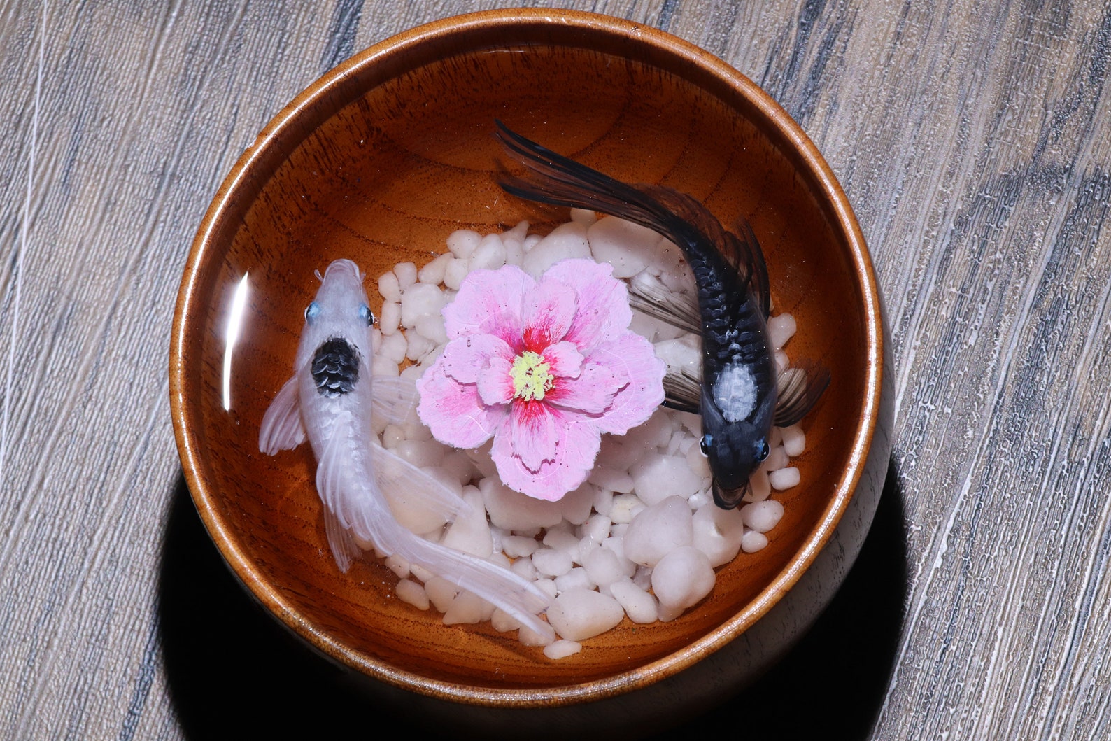 3D Resin Painting Yin Yang Hibiscus Flowers Fish, Resin Painting Flower ...
