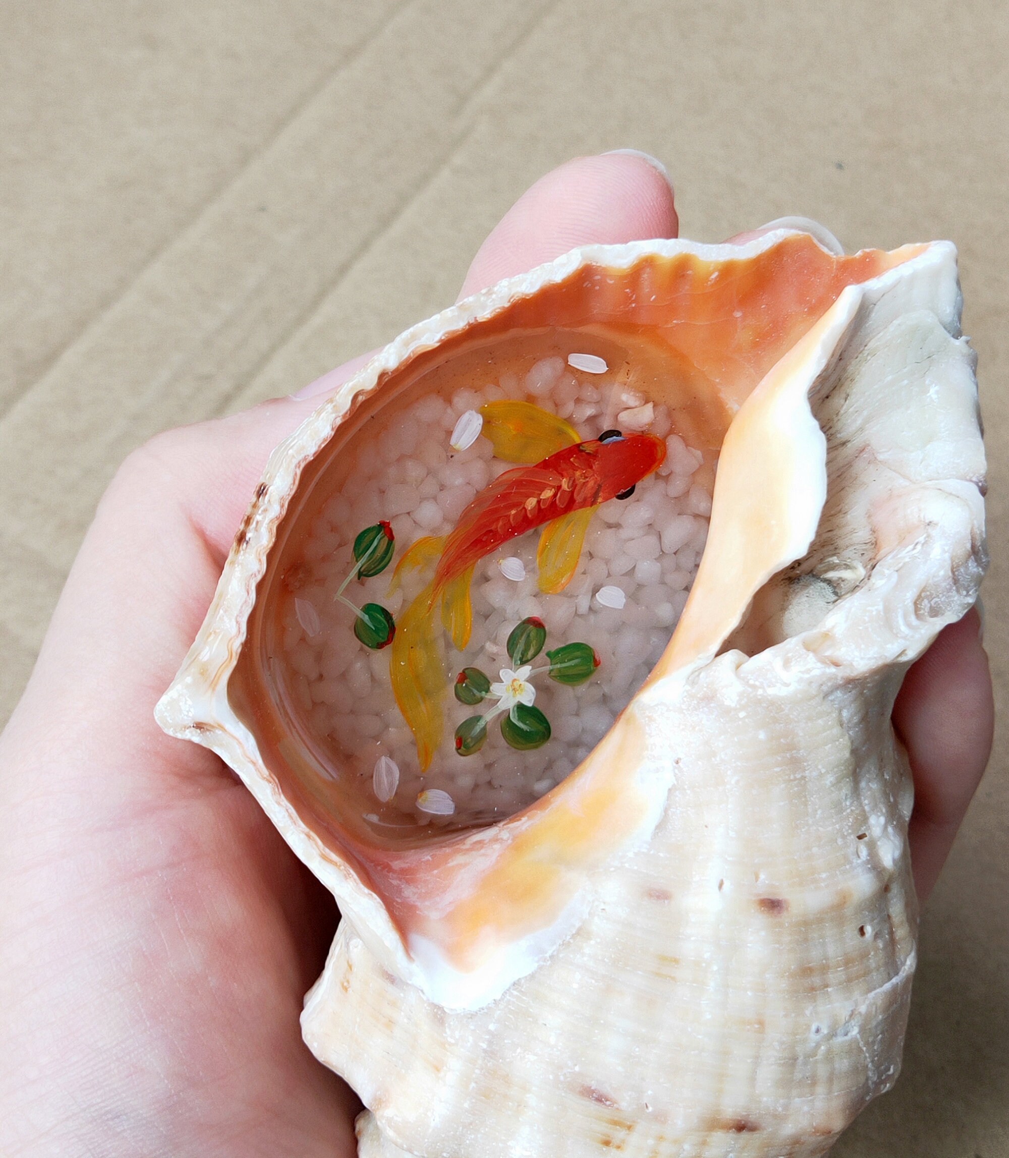 Resin painting koi and conch 3D resin painting goldfish in a | Etsy