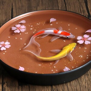 Two Kois Form a Heart Surrounded by Cherry Blossoms, Fish Aquarium, 3D ...