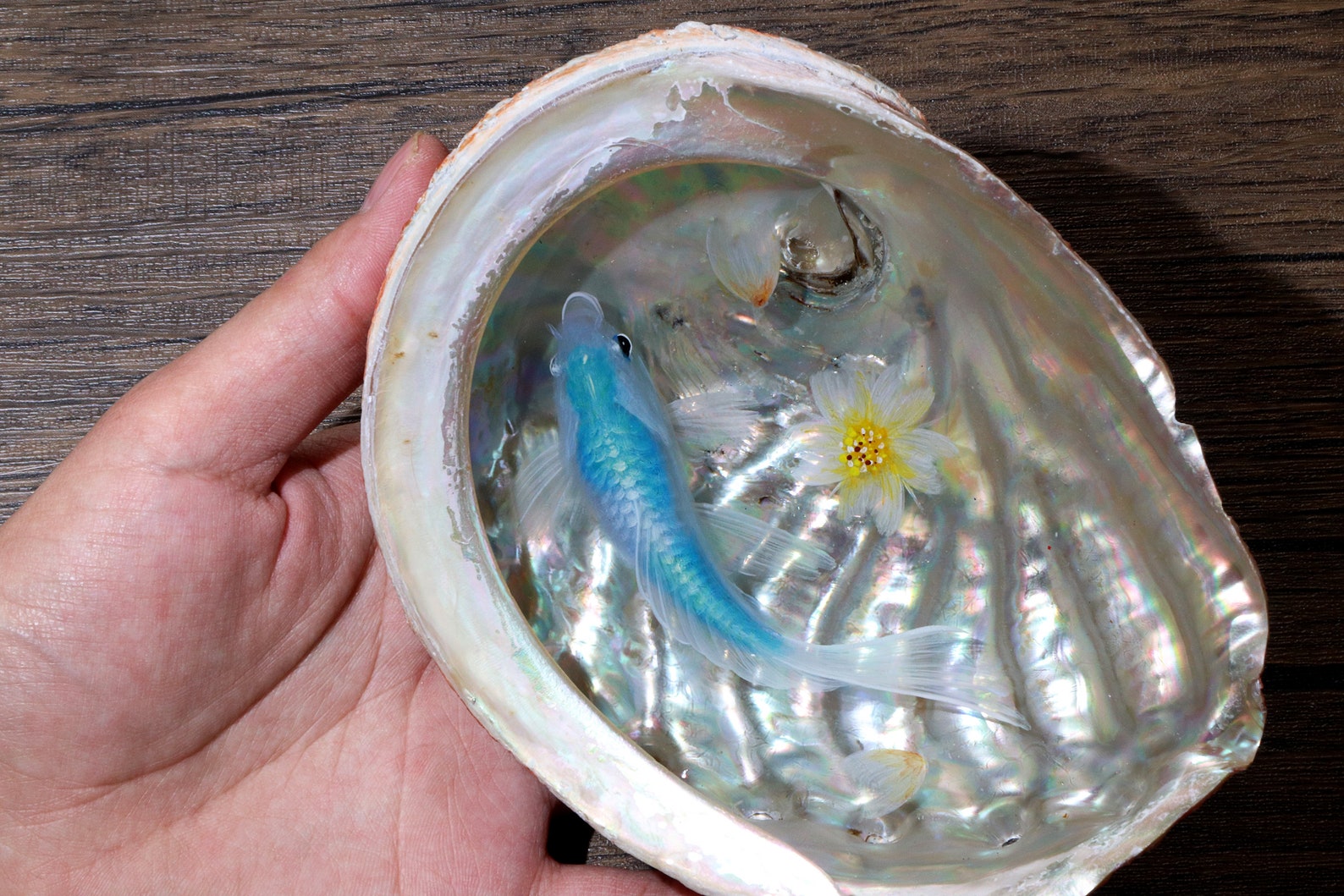 Fish Painting Abalone Shell Painting Koi Blue Koi Lay in - Etsy