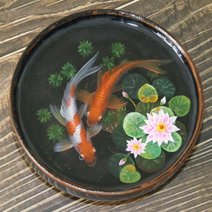 5'' Manual Drawing Koi Aquarium, Epoxy Resin Mini Aquarium Landscape ...