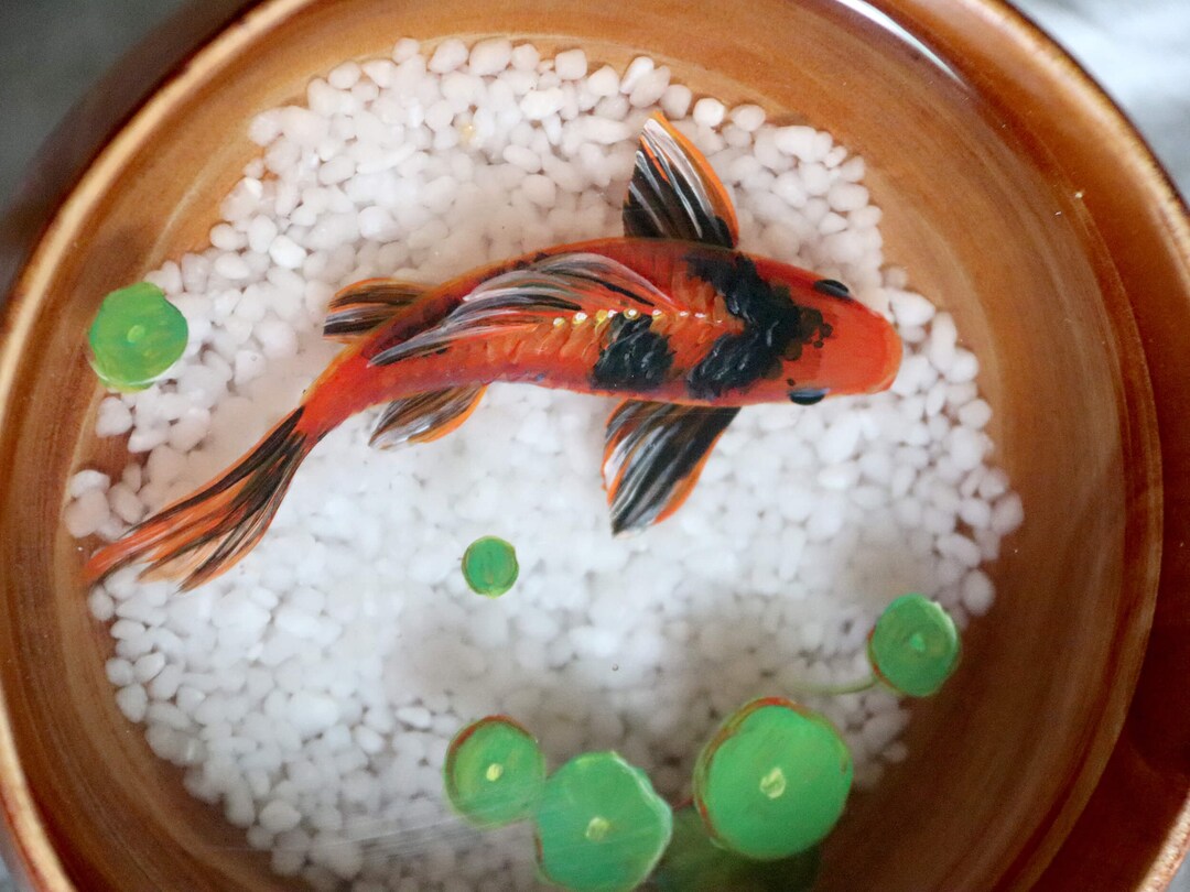 Unique Koi Gift Resin Painting Koi in Wood Bowl, 3D Resin Painting ...