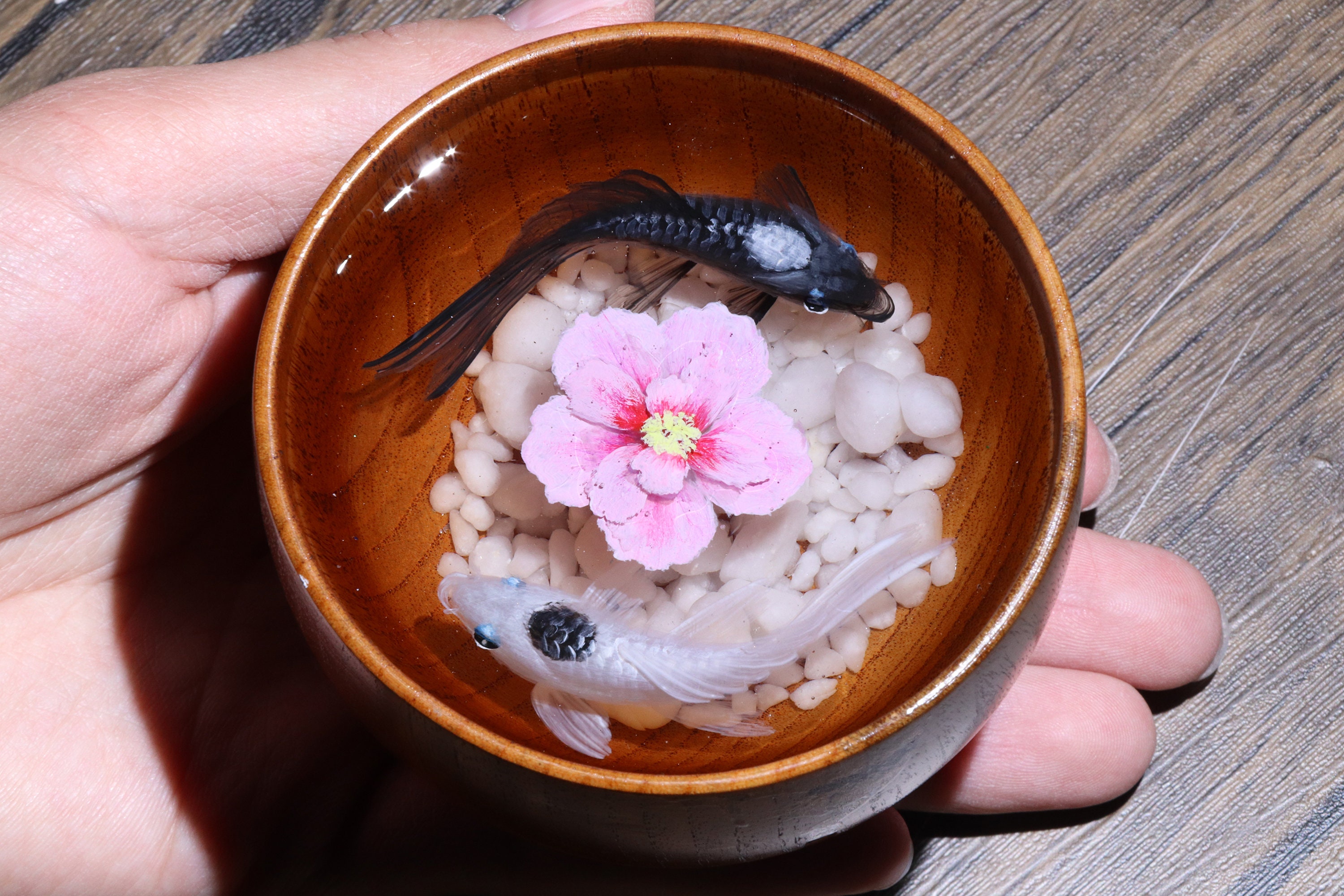 3D Resin Painting Yin Yang Hibiscus Flowers Fish, Resin Painting Flower ...