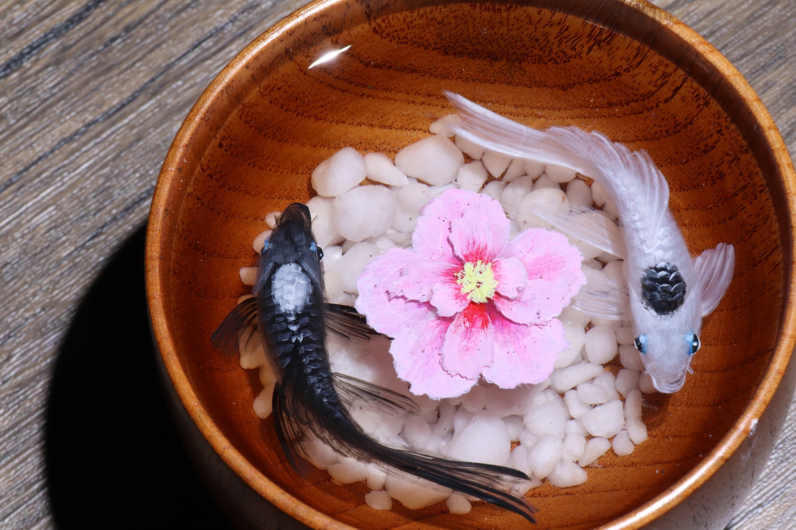 3D Resin Painting Yin Yang Hibiscus Flowers Fish, Resin Painting Flower ...