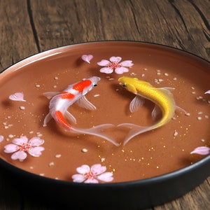 Two Kois Form a Heart Surrounded by Cherry Blossoms, Fish Aquarium, 3D ...