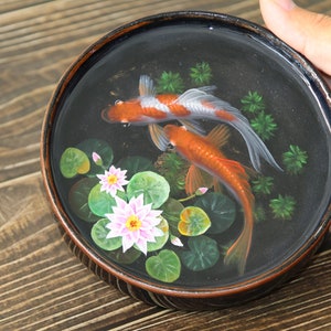 5'' Manual Drawing Koi Aquarium, Epoxy Resin Mini Aquarium Landscape ...