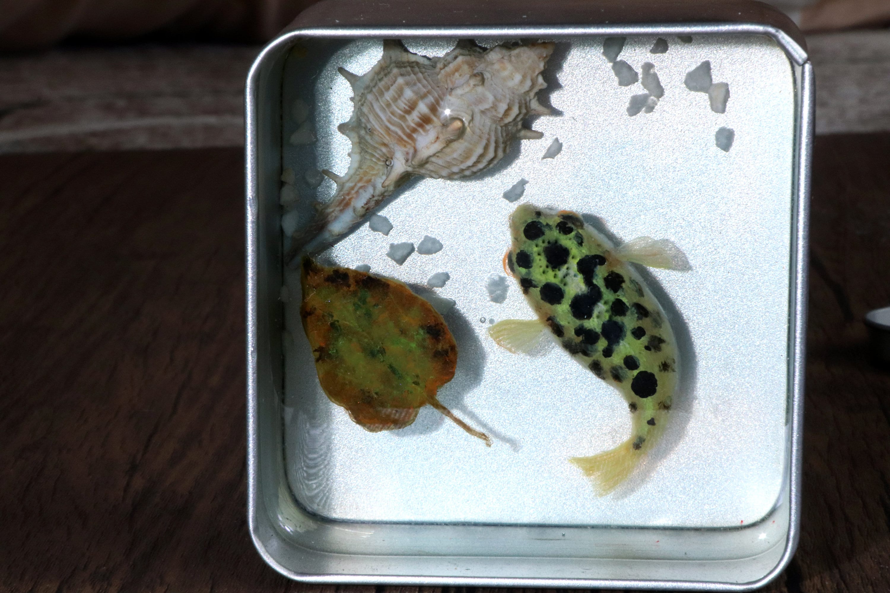 Epoxy Layers Painting Puffer Fish in an Iron Box, Resin Painting, 3D ...
