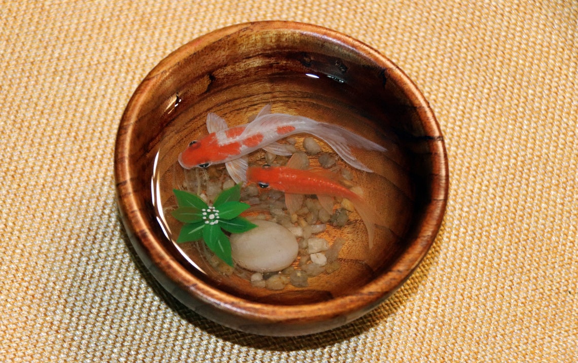 Painting A Pair of Koi in Wooden Bowl Layer Painting | Etsy