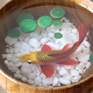 3D Koi Painting, Epoxy Resin Painting Koi in Wood Bowl, 3D Resin ...