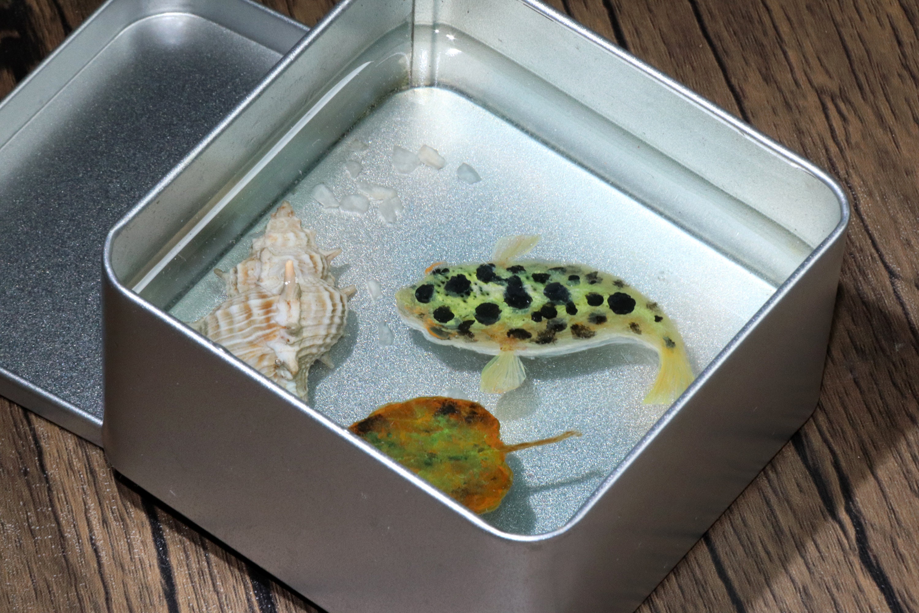 Epoxy Layers Painting Puffer Fish in an Iron Box, Resin Painting, 3D ...