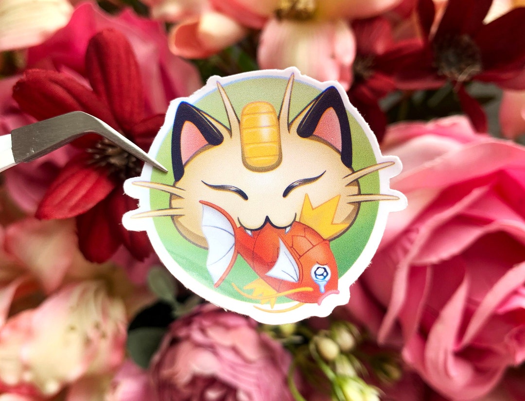 Pokemon: Meowth Nibbles on Magikarp vinyl Sticker - Etsy
